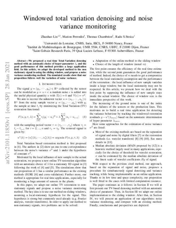 Pdf Windowed Total Variation Denoising And Noise Variance Monitoring