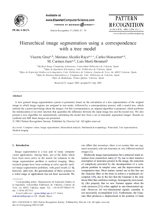 Pdf Hierarchical Image Segmentation Using A Correspondence With A Tree Model M Carmen Juan 