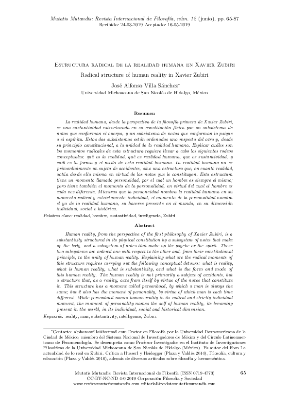 (PDF) Estructura radical de la realidad humana en Xavier Zubiri