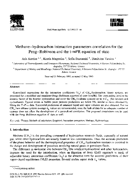 (PDF) Methane hydrocarbon interaction parameters correlation for the Peng-Robinson and the t-mPR ...