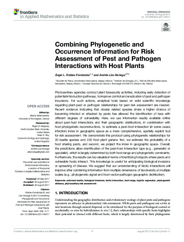 (PDF) Combining Phylogenetic and Occurrence Information for Risk ...