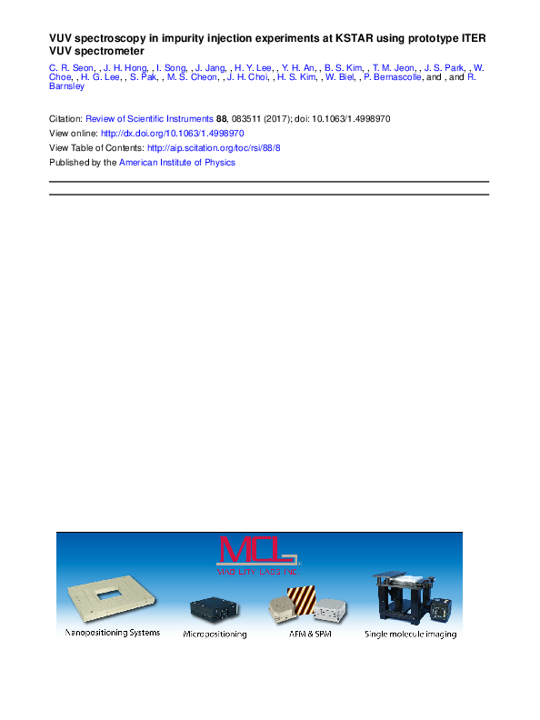 (PDF) VUV spectroscopy in impurity injection experiments at KSTAR using prototype ITER VUV ...