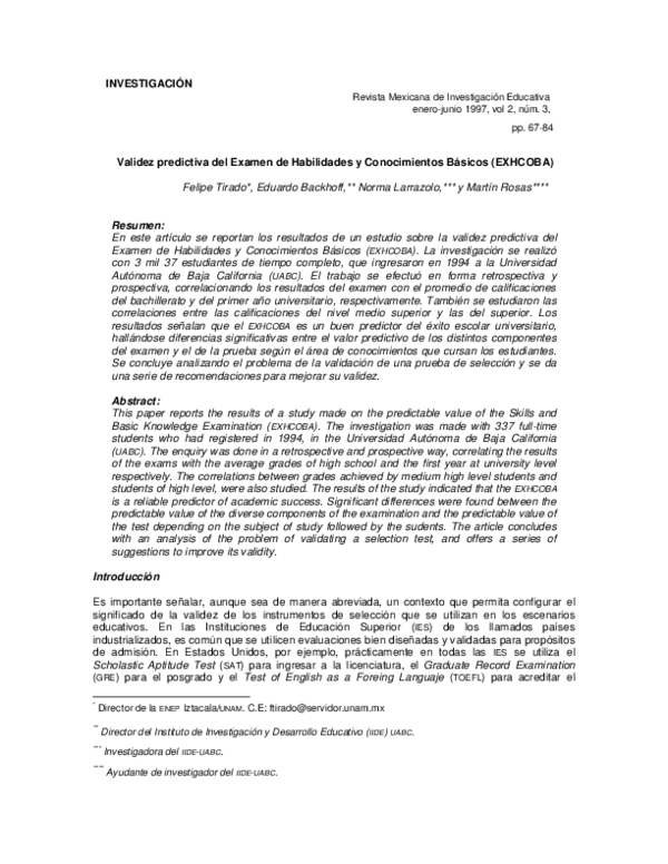 (PDF) Validez predictiva del examen de habilidades y conocimientos ...