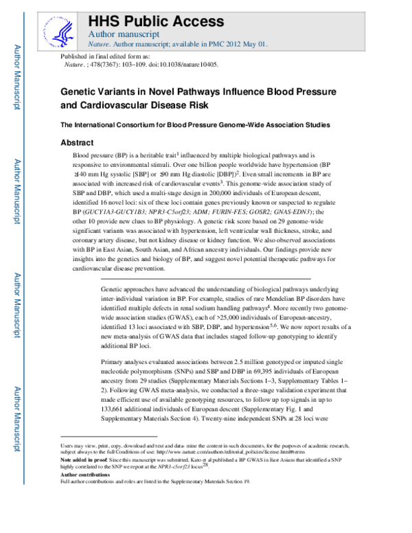 pdf-genetic-variants-in-novel-pathways-influence-blood-pressure-and