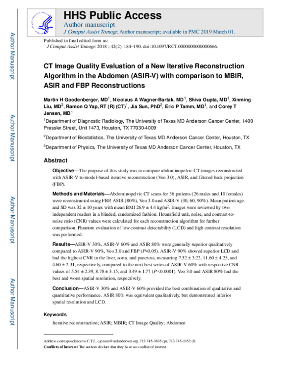 (PDF) Computed Tomography Image Quality Evaluation of a New Iterative Reconstruction Algorithm ...