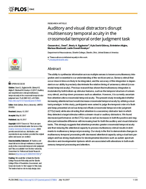 (PDF) Auditory and visual distractors disrupt multisensory temporal acuity in the crossmodal ...