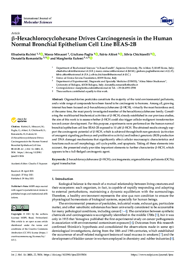 (PDF) β-Hexachlorocyclohexane Drives Carcinogenesis in the Human Normal ...