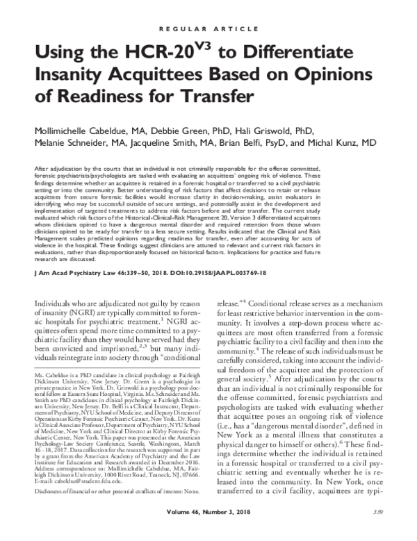 (PDF) Relative Importance of HCR-20 Factors in Predicting Recommitment ...