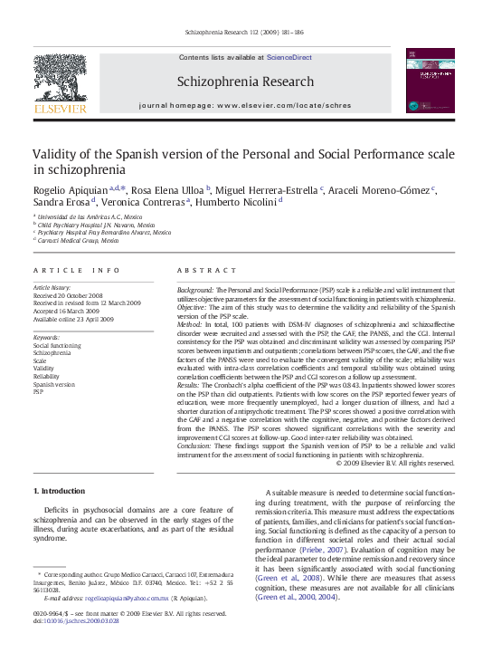 (PDF) Validity of the Spanish version of the Personal and Social ...