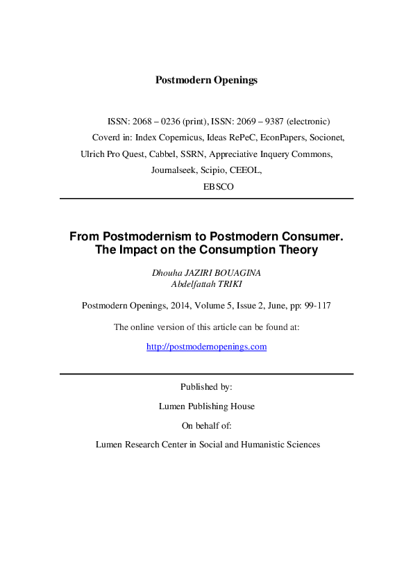 (PDF) From Postmodernism to Postmodern Consumer. The Impact on the ...