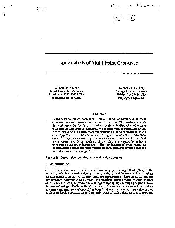 (PDF) An Analysis of Multi-Point Crossover