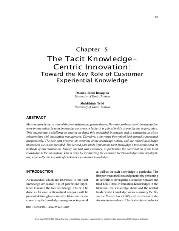 (PDF) The Tacit Knowledge-Centric Innovation