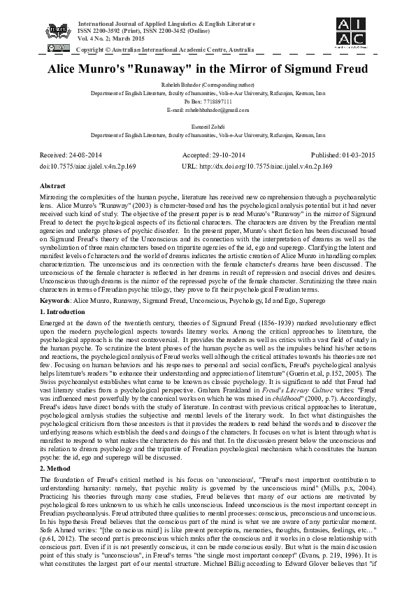 (PDF) Alice Munro’s “Runaway” in the Mirror of Sigmund Freud