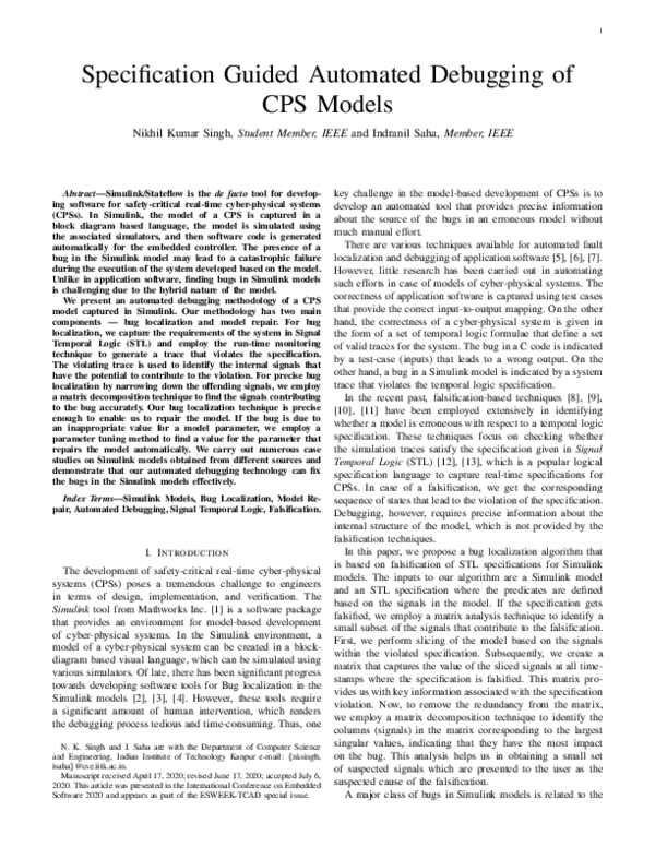 (PDF) Specification-Guided Automated Debugging of CPS Models