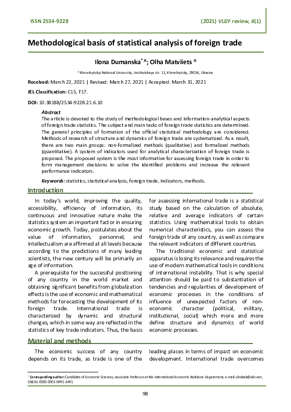 (PDF) Methodological basis of statistical analysis of foreign trade