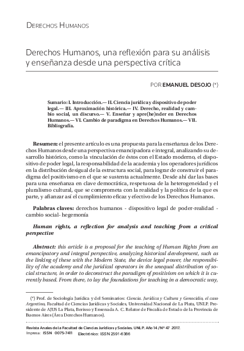 (PDF) Human rights, a reflection for analysis and teaching from a ...