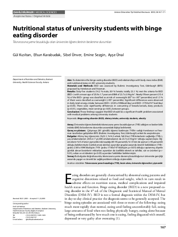 (PDF) Nutritional status of university students with binge eating ...