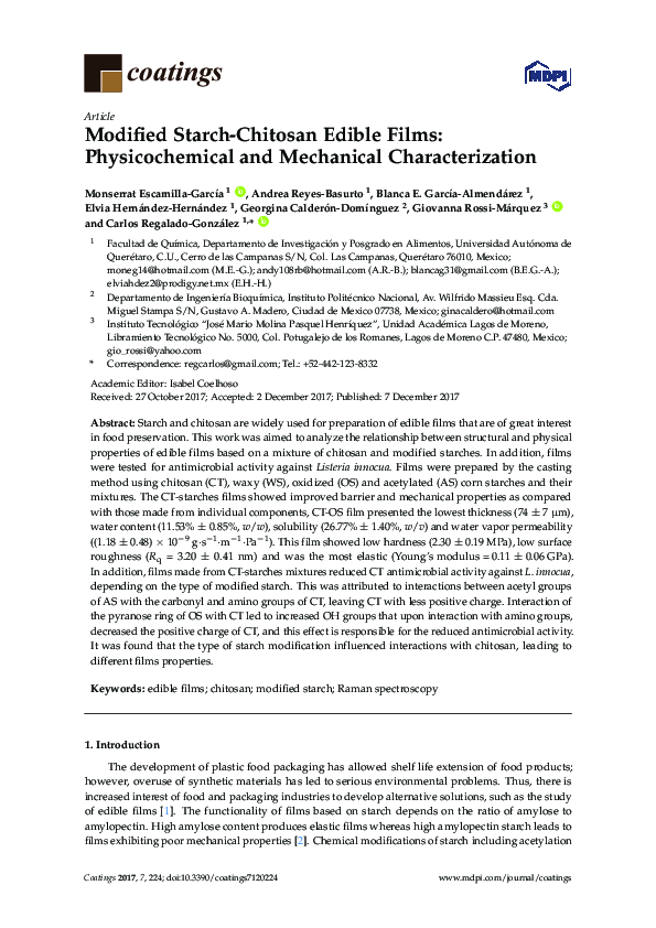 (PDF) Modified Starch-Chitosan Edible Films: Physicochemical and Mechanical Characterization