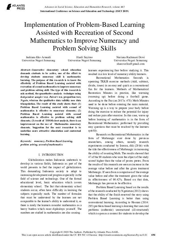 Pdf Implementation Of Problem Based Learning Assisted With Recreation