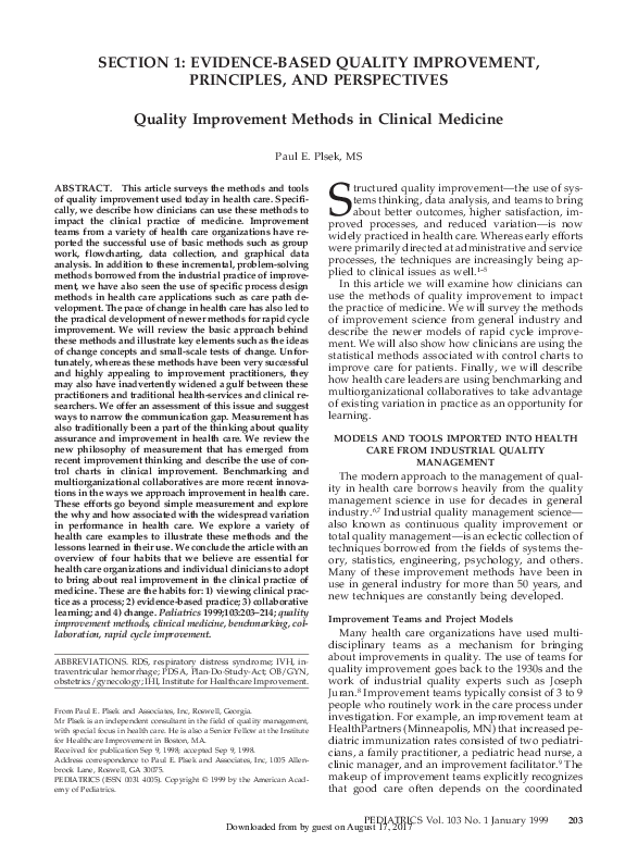 (PDF) Quality Improvement Methods in Clinical Medicine