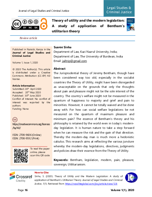 (PDF) Theory of Utility and the Modern Legislation: A study of ...
