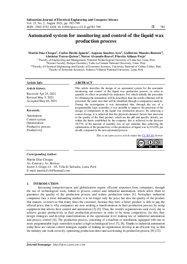 (PDF) Automated system for monitoring and control of the liquid wax ...