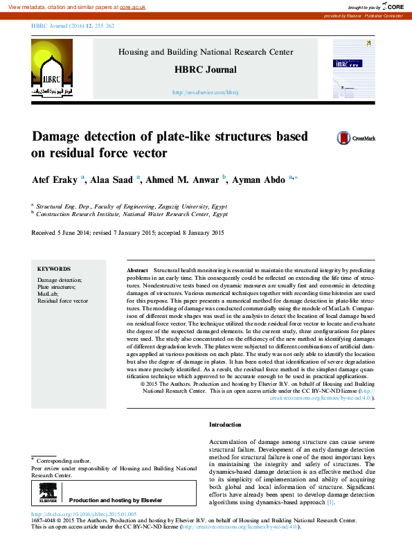 (PDF) Damage detection of plate-like structures based on residual force vector