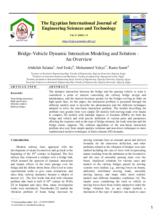 (PDF) Bridge-Vehicle Dynamic Interaction Modeling And Solution - An Overview