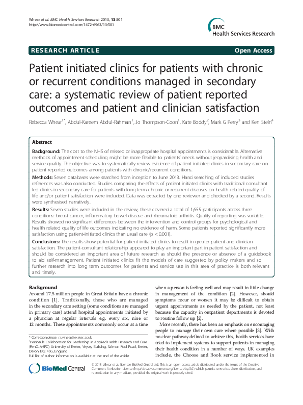 (PDF) Patient initiated clinics for patients with chronic or recurrent ...