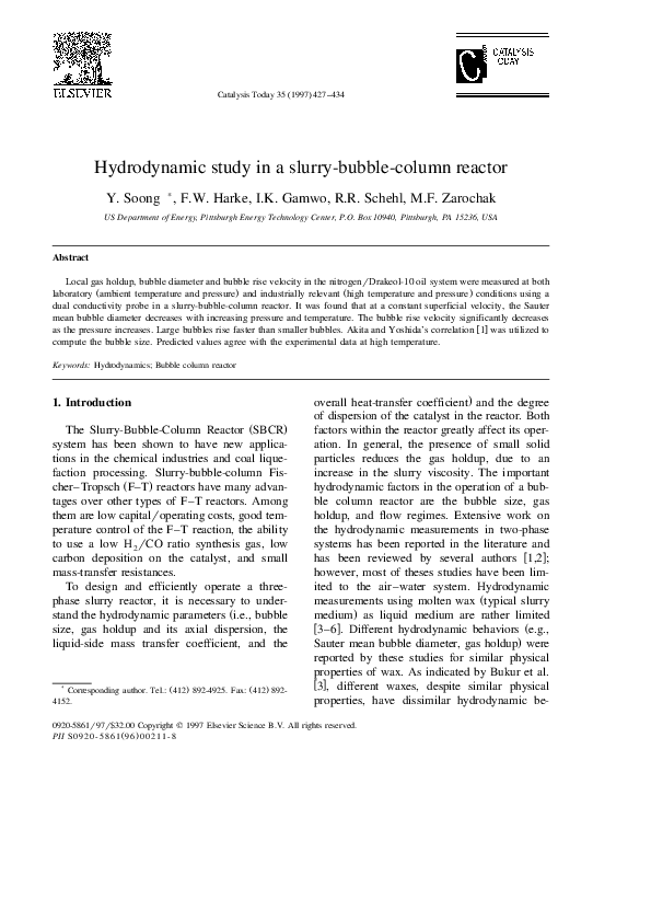 Pdf Hydrodynamics Of Bubble Behavior In Slurry Column Reactors