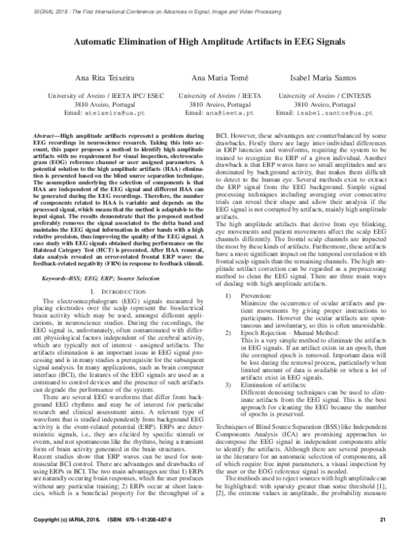 (PDF) Automatic Elimination of High Amplitude Artifacts in EEG Signals