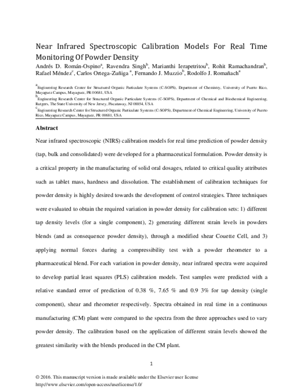 (PDF) Near infrared spectroscopic calibration models for real time ...