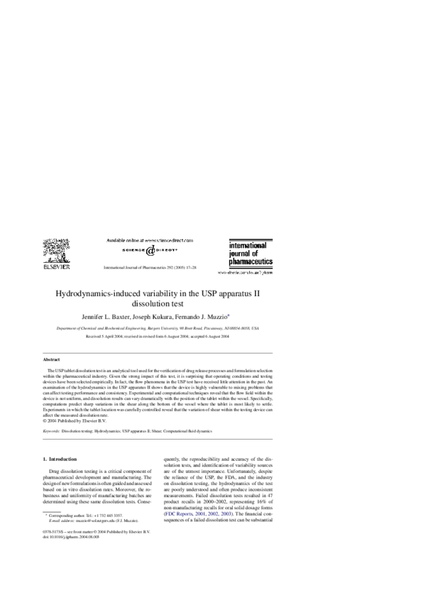(PDF) Hydrodynamics-induced variability in the USP apparatus II ...