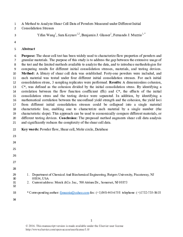(PDF) A method to analyze shear cell data of powders measured under ...