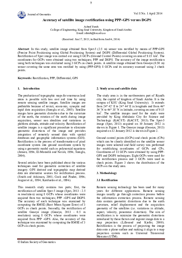 (PDF) Accuracy of satellite image rectification using PPP-GPS versus DGPS