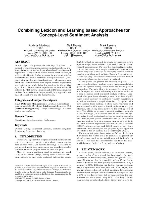 (PDF) Combining lexicon and learning based approaches for concept-level ... (PDF) Combining lexicon and learning based approaches for concept-level ...