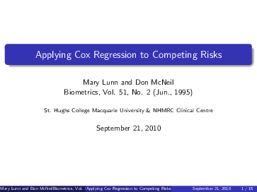 (PDF) Applying Cox Regression to Competing Risks