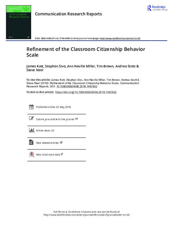 (PDF) Refinement of the Classroom Citizenship Behavior Scale