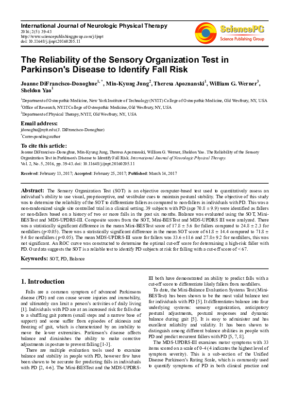 (PDF) The Reliability of the Sensory Organization Test in Parkinson's ...