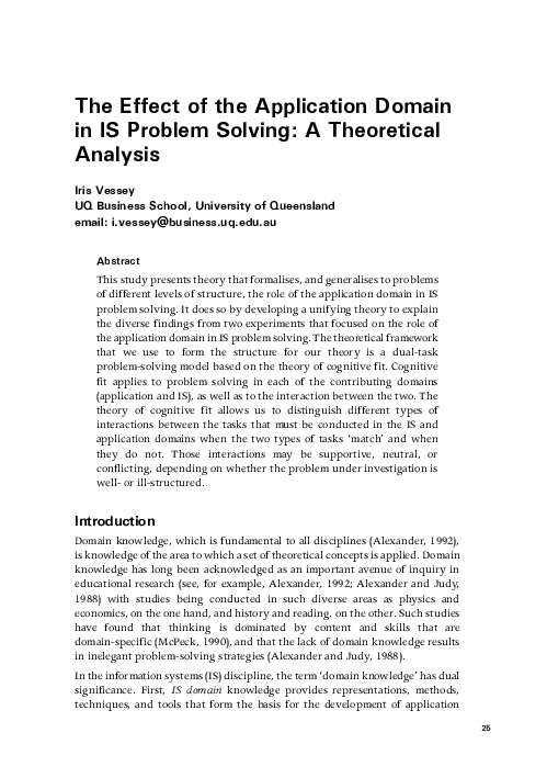(PDF) The Effect of the Application Domain in IS Problem Solving: A ...