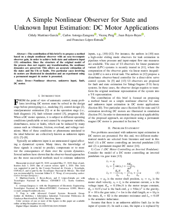 Pdf A Simple Nonlinear Observer For State And Unknown Input