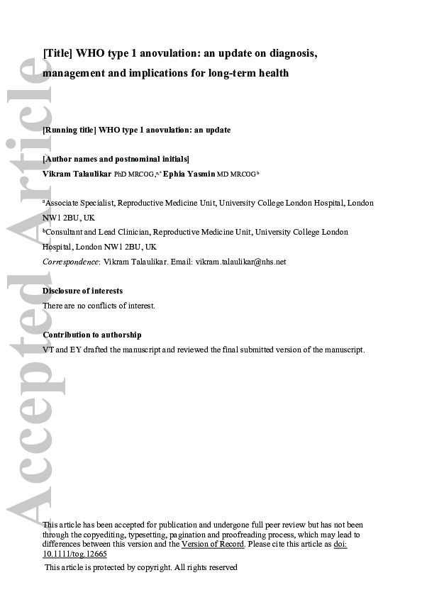(PDF) WHO type 1 anovulation: an update on diagnosis, management and ...
