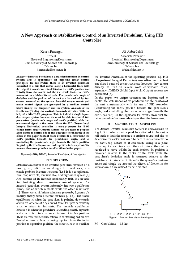 (PDF) A New Approach on Stabilization Control of an Inverted Pendulum, Using PID Controller