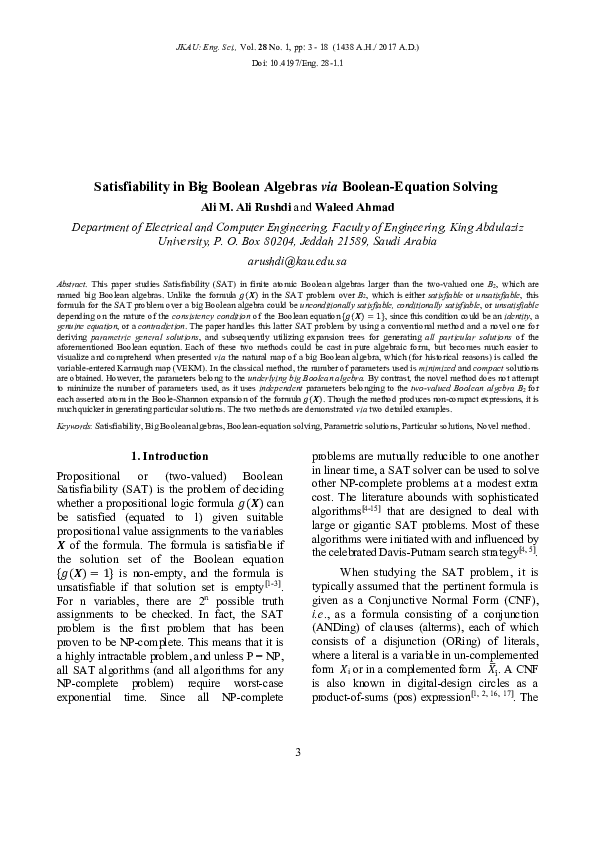 (PDF) Satisfiability in Big Boolean Algebras via Boolean-Equation Solving
