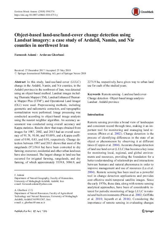 (PDF) Object-based land-use/land-cover change detection using Landsat imagery: a case study of ...