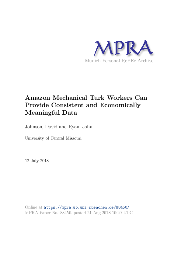 (PDF) Amazon Mechanical Turk workers can provide consistent and ...