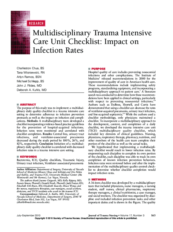 (PDF) Multidisciplinary Trauma Intensive Care Unit Checklist