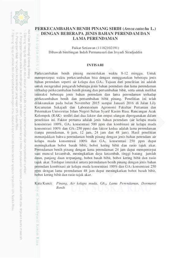 (PDF) PERKECAMBAHAN BENIH PINANG SIRIH (Areca catechu L.) DENGAN BEBERAPA JENIS BAHAN PERENDAM ...