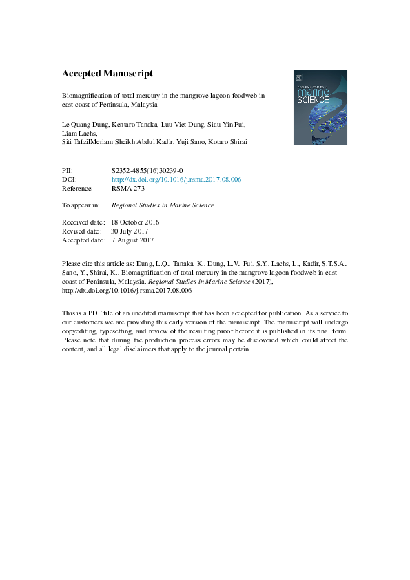 (PDF) Mercury Biomagnification in a Mangrove Food Web