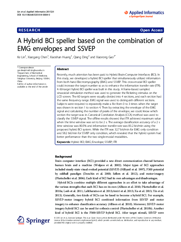 (PDF) A Hybrid BCI speller based on the combination of EMG envelopes and SSVEP